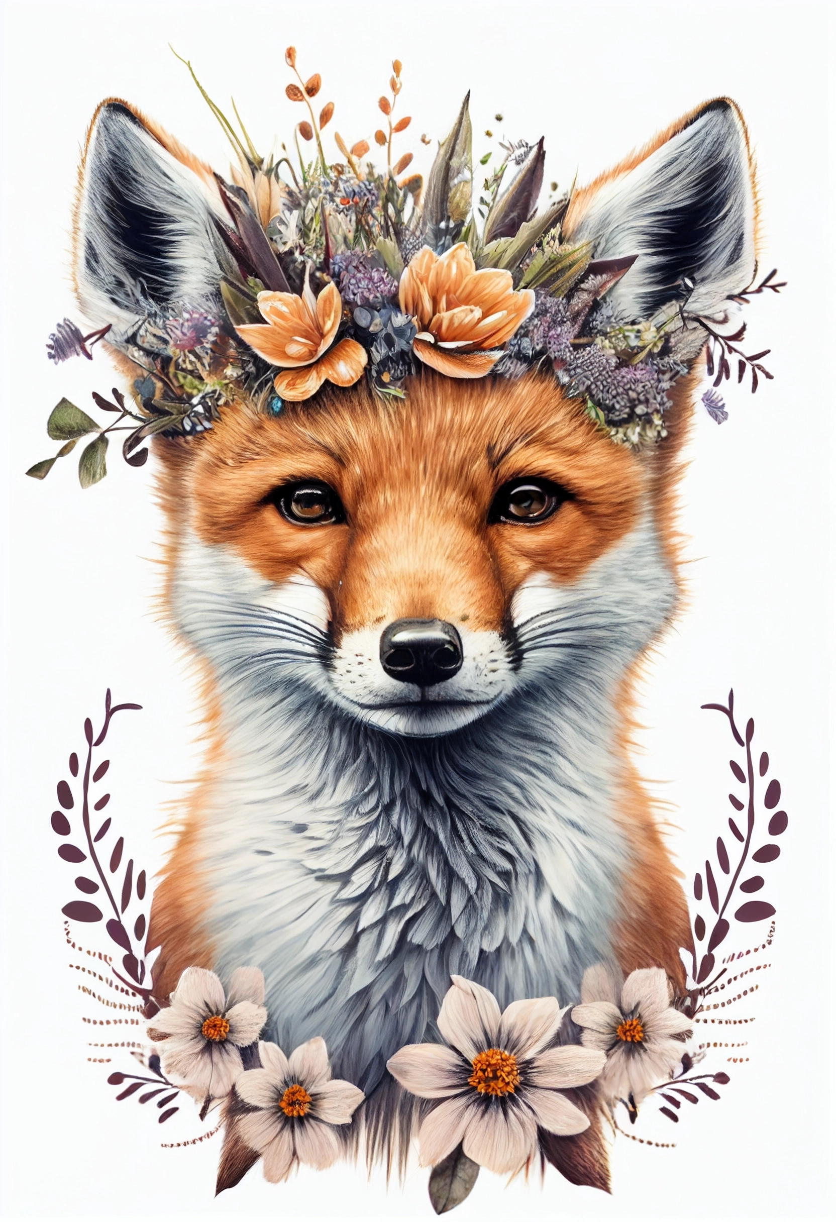 Adorable Baby Fox With Flower Crown • PromptDen