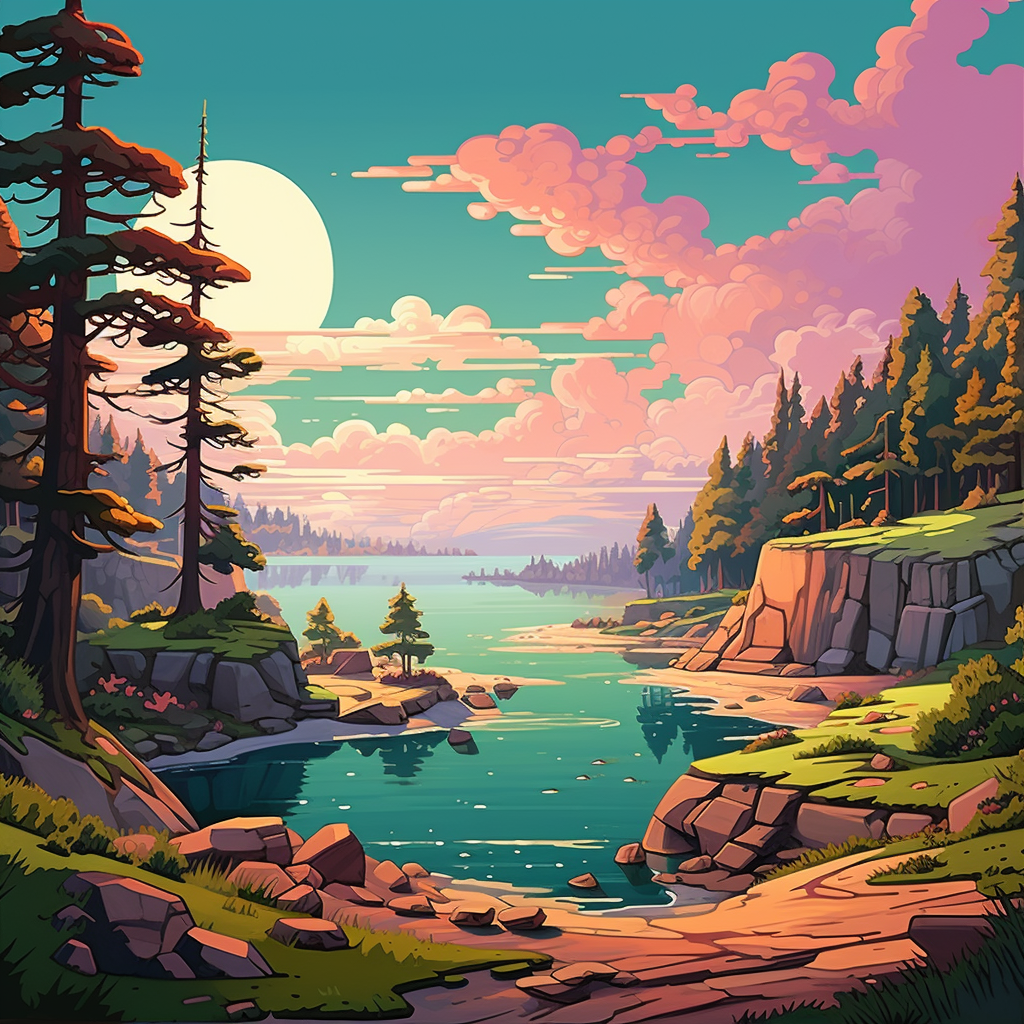 Vibrant Manly Cartoon Scenery: Discover Adventure Now! • PromptDen