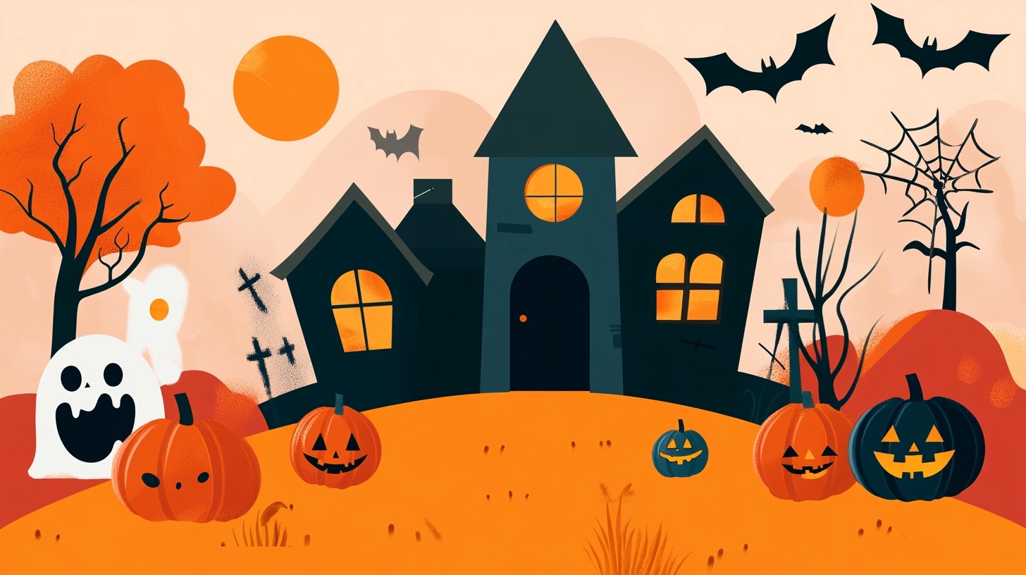 Charming Cartoon Halloween Scene In Vector Style • PromptDen