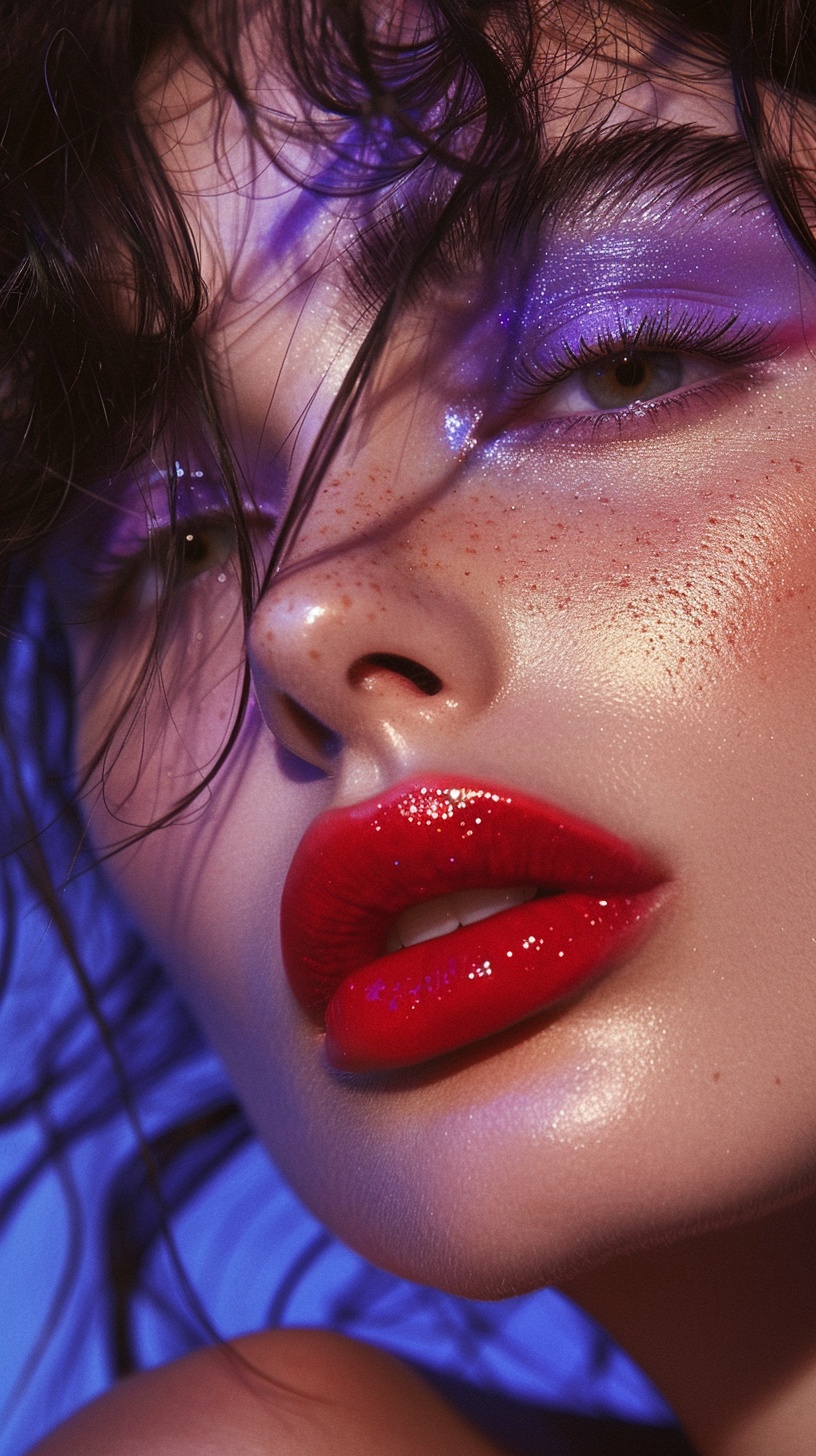 Vibrant Purple & Blue Eye Makeup With Stunning Red Lip Editorial Look ...