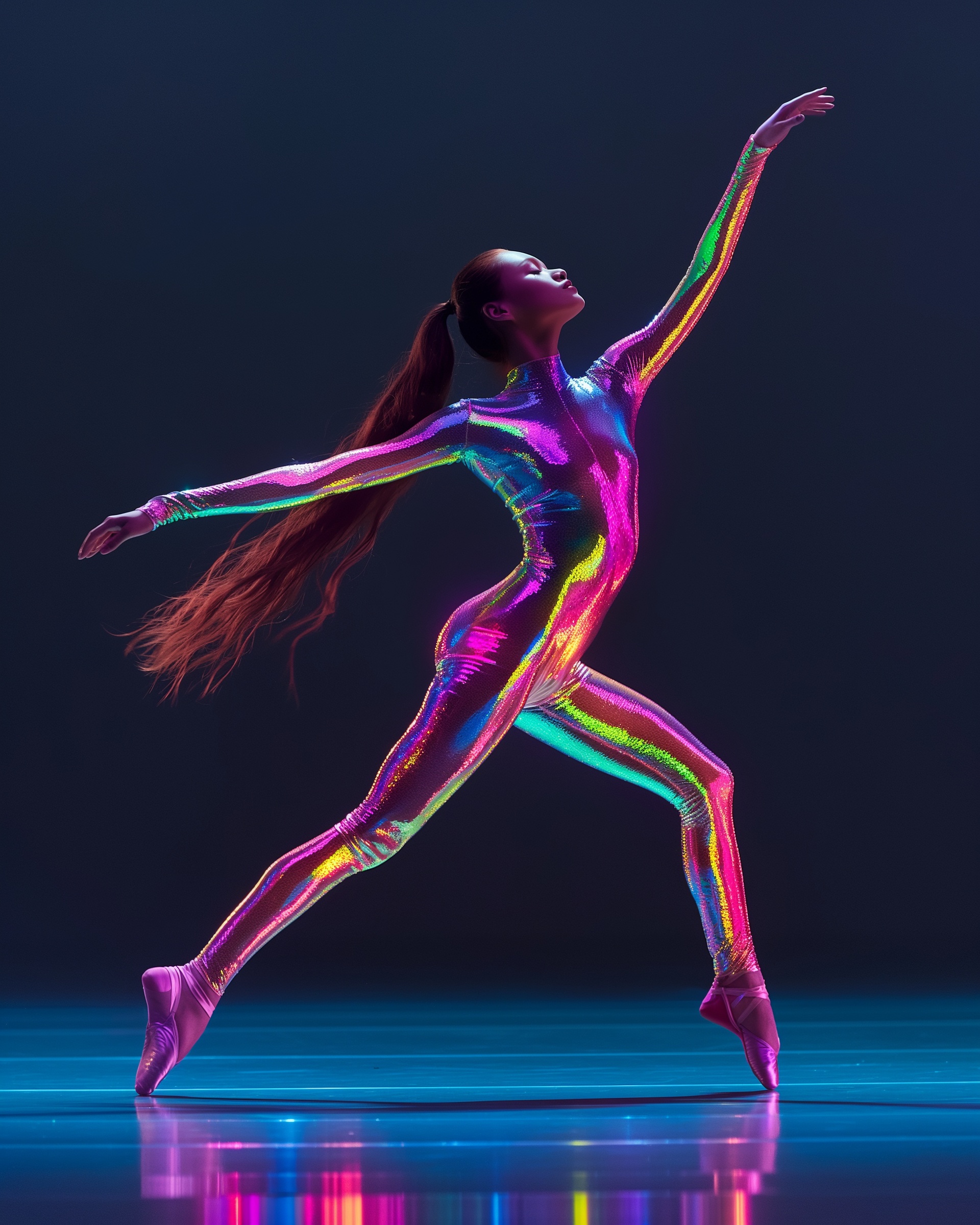 Opalescent Dancer In Prismatic Body Suit: Stunning Performance! • PromptDen
