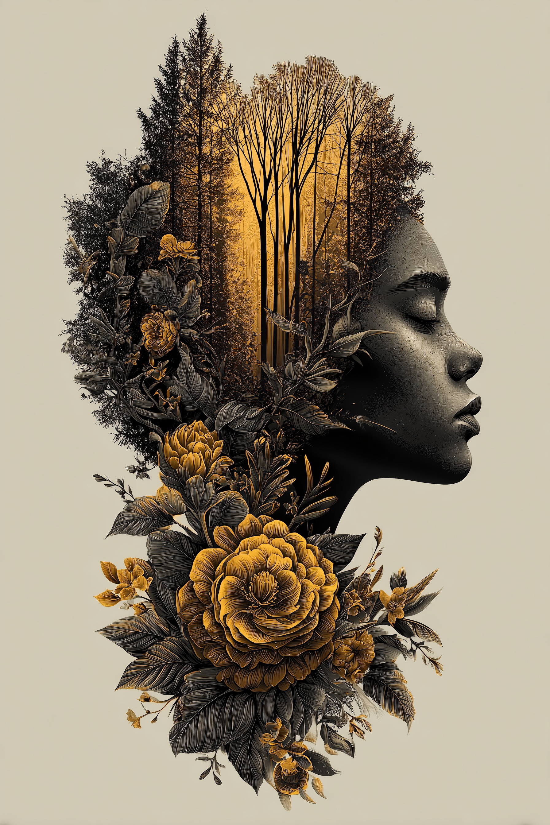 Elegant Double Exposure: Nature Meets Portrait • PromptDen