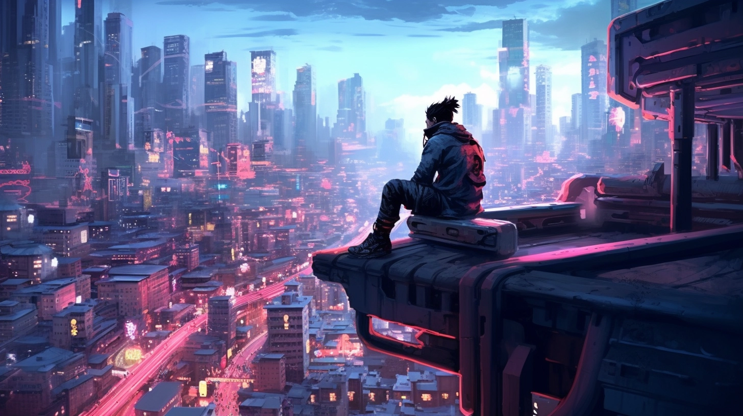 Cyberpunk Ninja: Perched Over Vibrant City • PromptDen