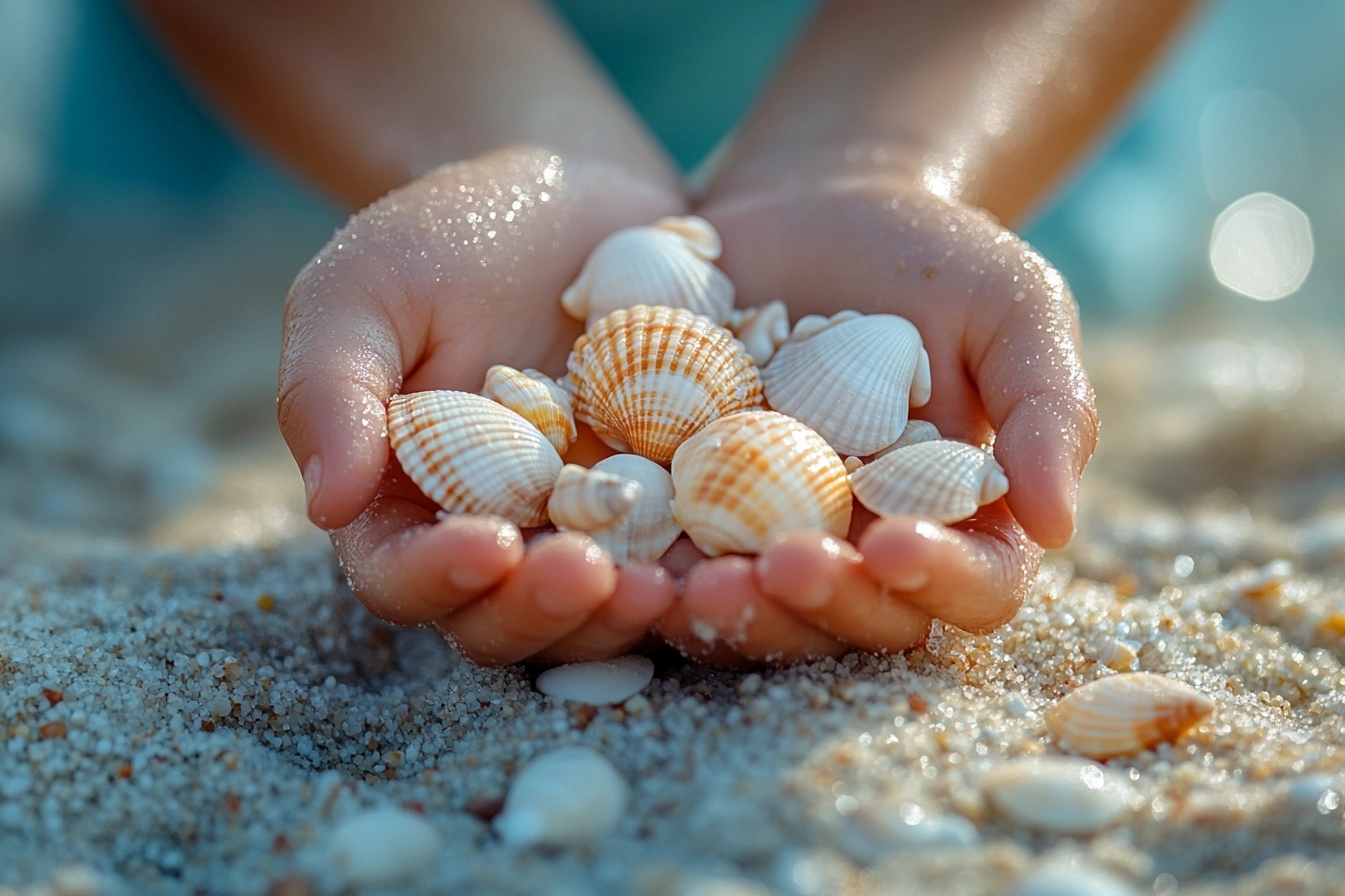 Explore Nature: Kids Collecting Shells By The Sea • PromptDen