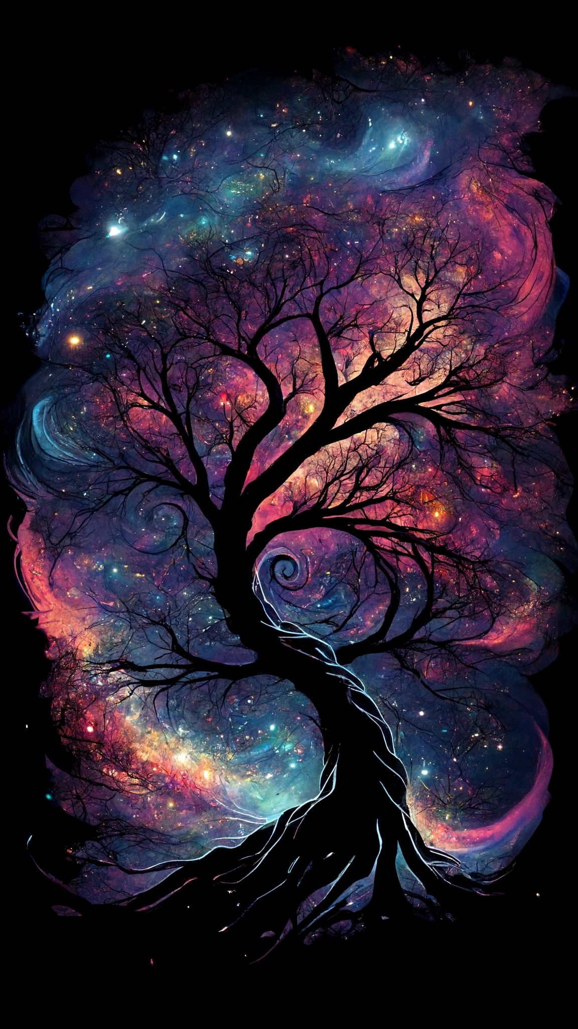 Galactic Wonderland: Swirling Trees In The Sky • PromptDen