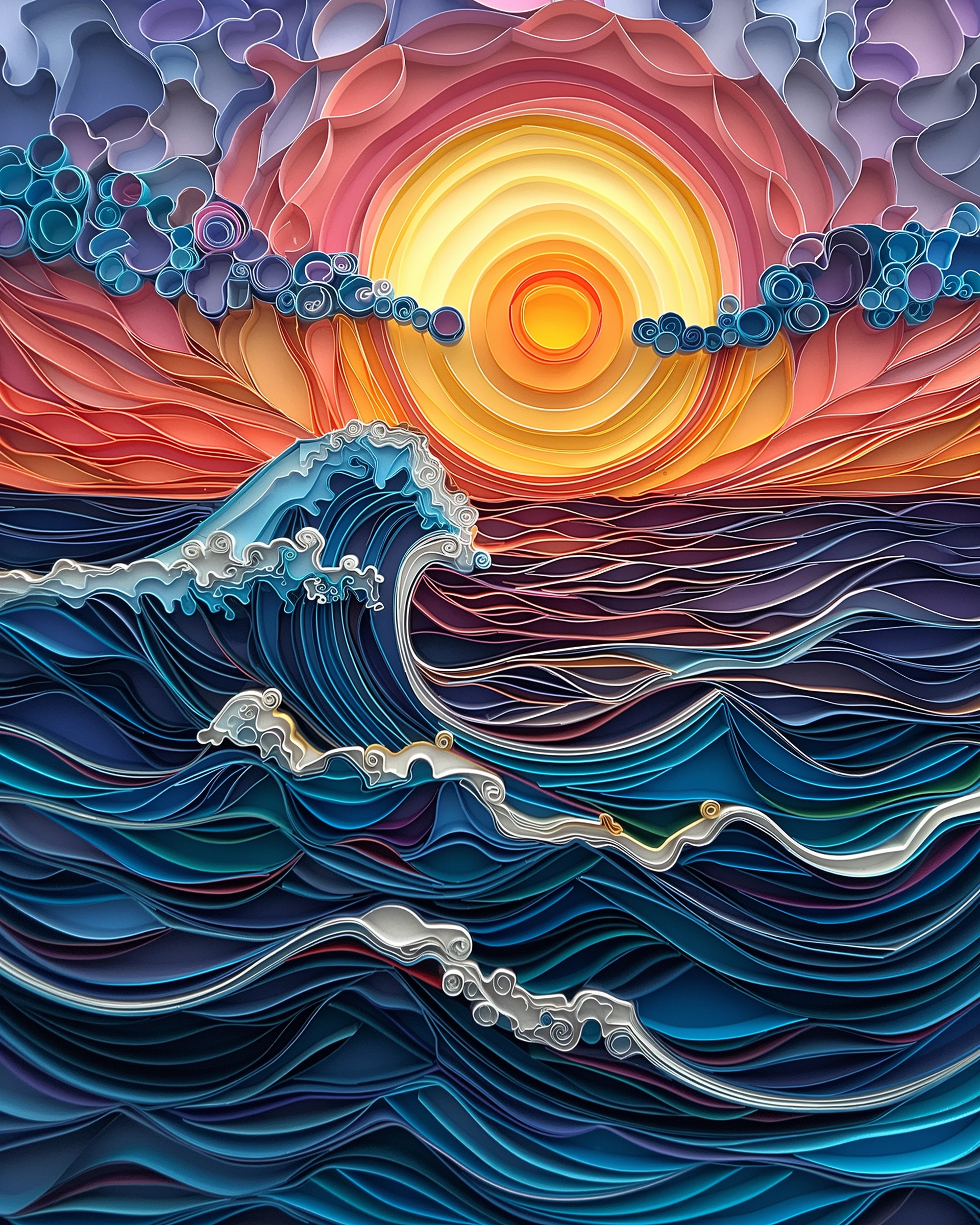 Beautiful Paper Quilling Sea Sunset Artworks • PromptDen