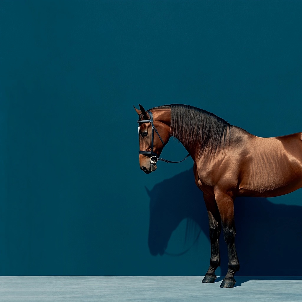 Elegant Brown Andalusian Horse On Navy Background • PromptDen