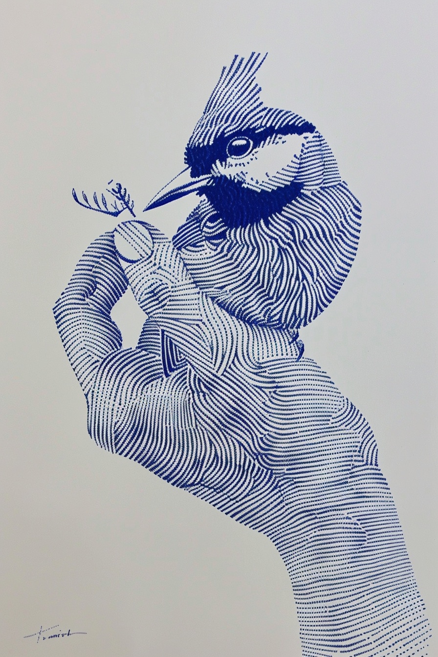 Minimalistic Bird Drawing Eating From Hand • PromptDen