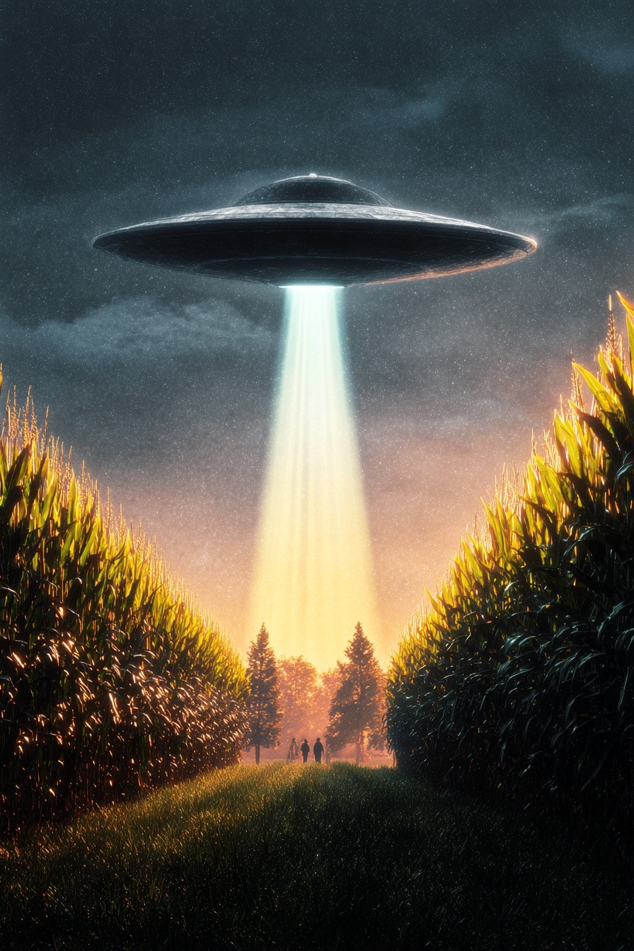 Epic Alien Abduction Above Cornfield At Dusk • PromptDen