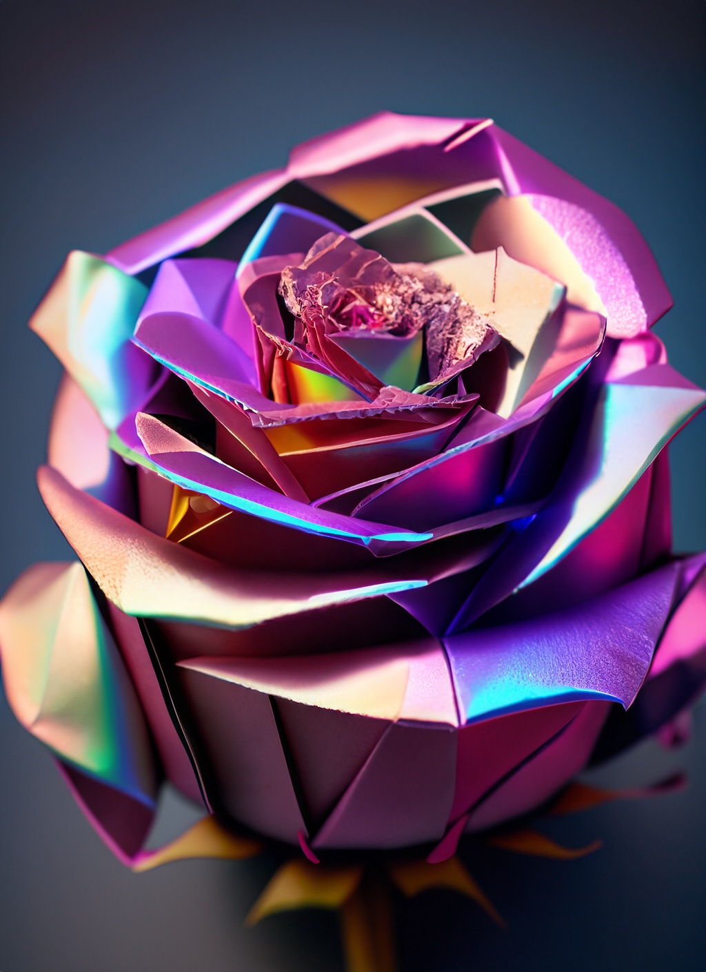 Stunning Digital Origami Rose: Close-up Holographic Beauty • PromptDen