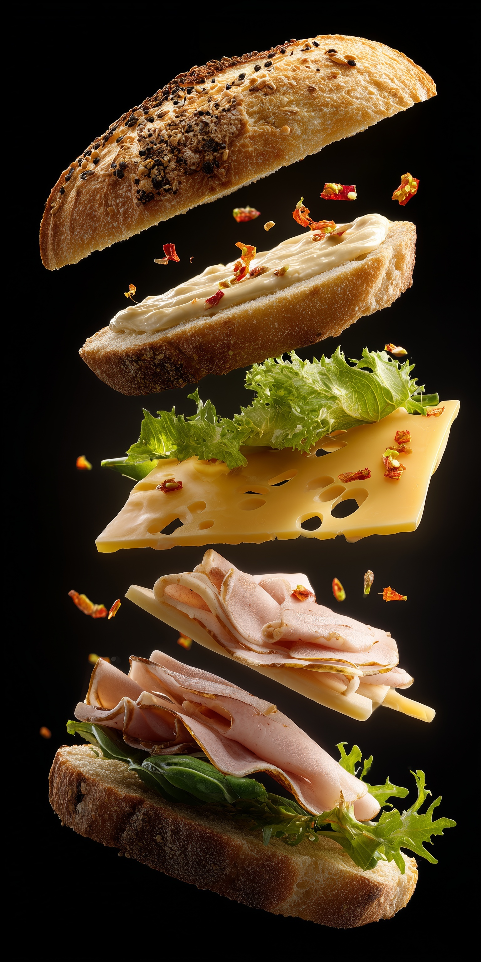 Floating Deconstructed Sandwich: A Visual Delight • PromptDen
