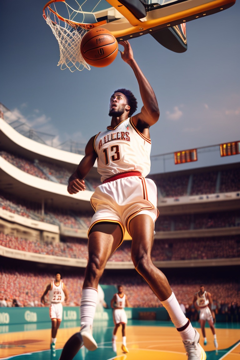 European Basketball Players Block Dunk In Crowded Stadium • PromptDen