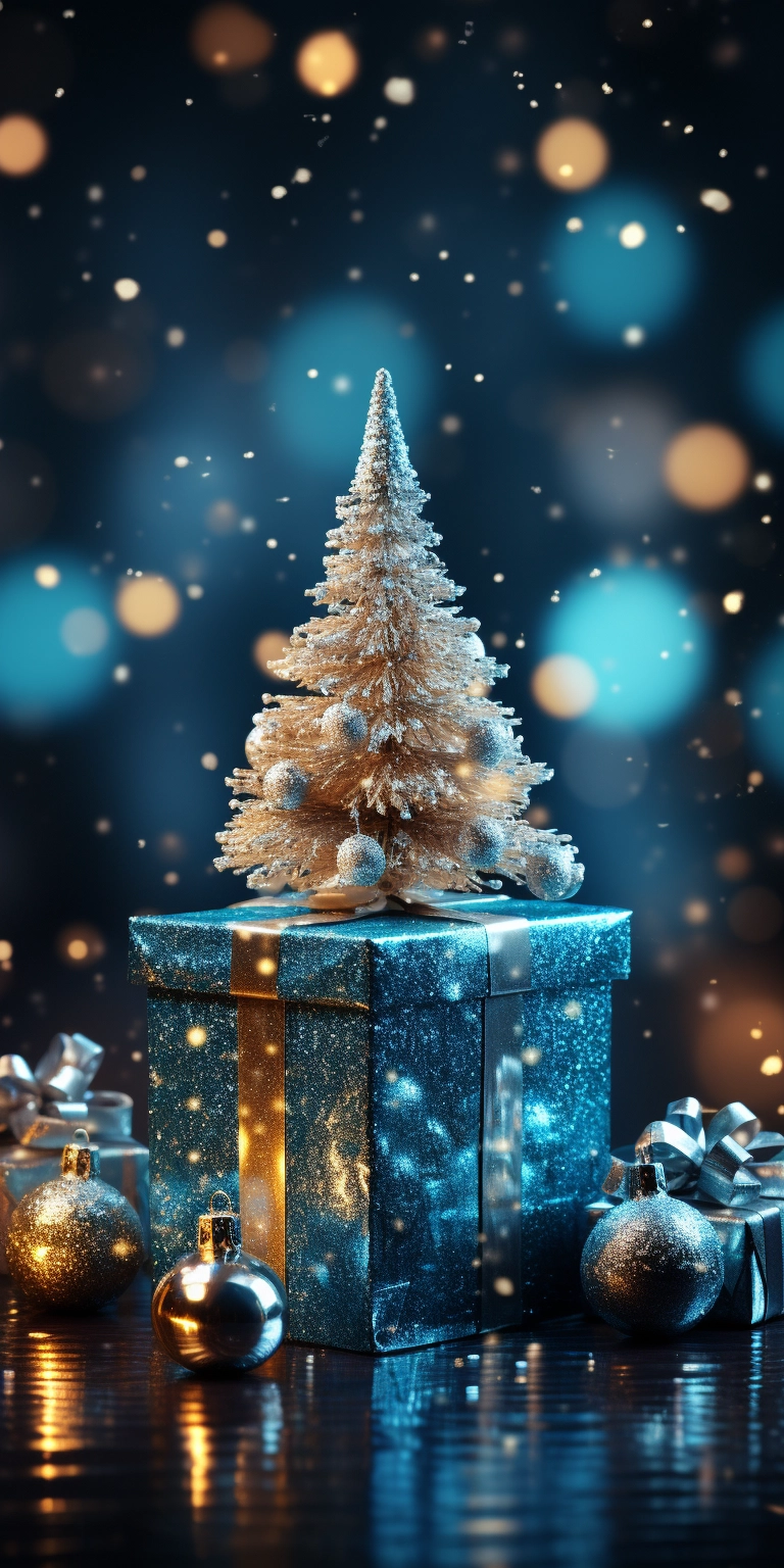 Super Blue Christmas Tree: Microscopic Image With Snowflakes & Gifts ...