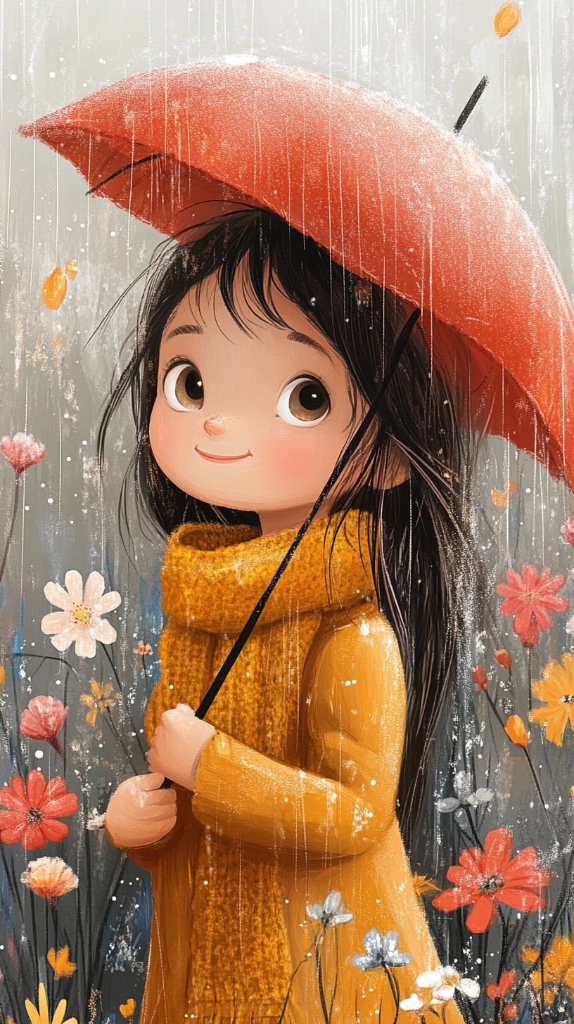 Whimsical Spring Cartoon Girl Illustration • PromptDen