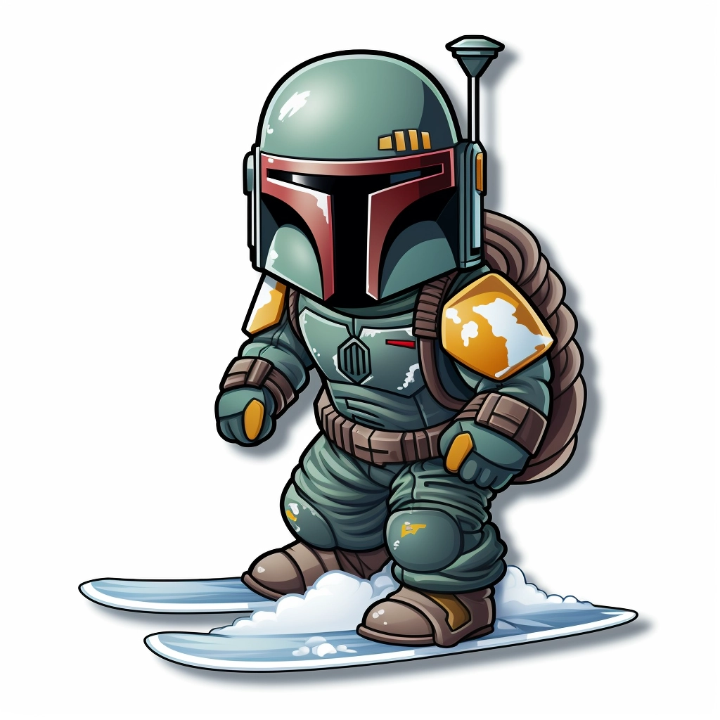 Adorable Chibi Boba Fett Skiing Sticker - Vibrant Tertiary Colors ...