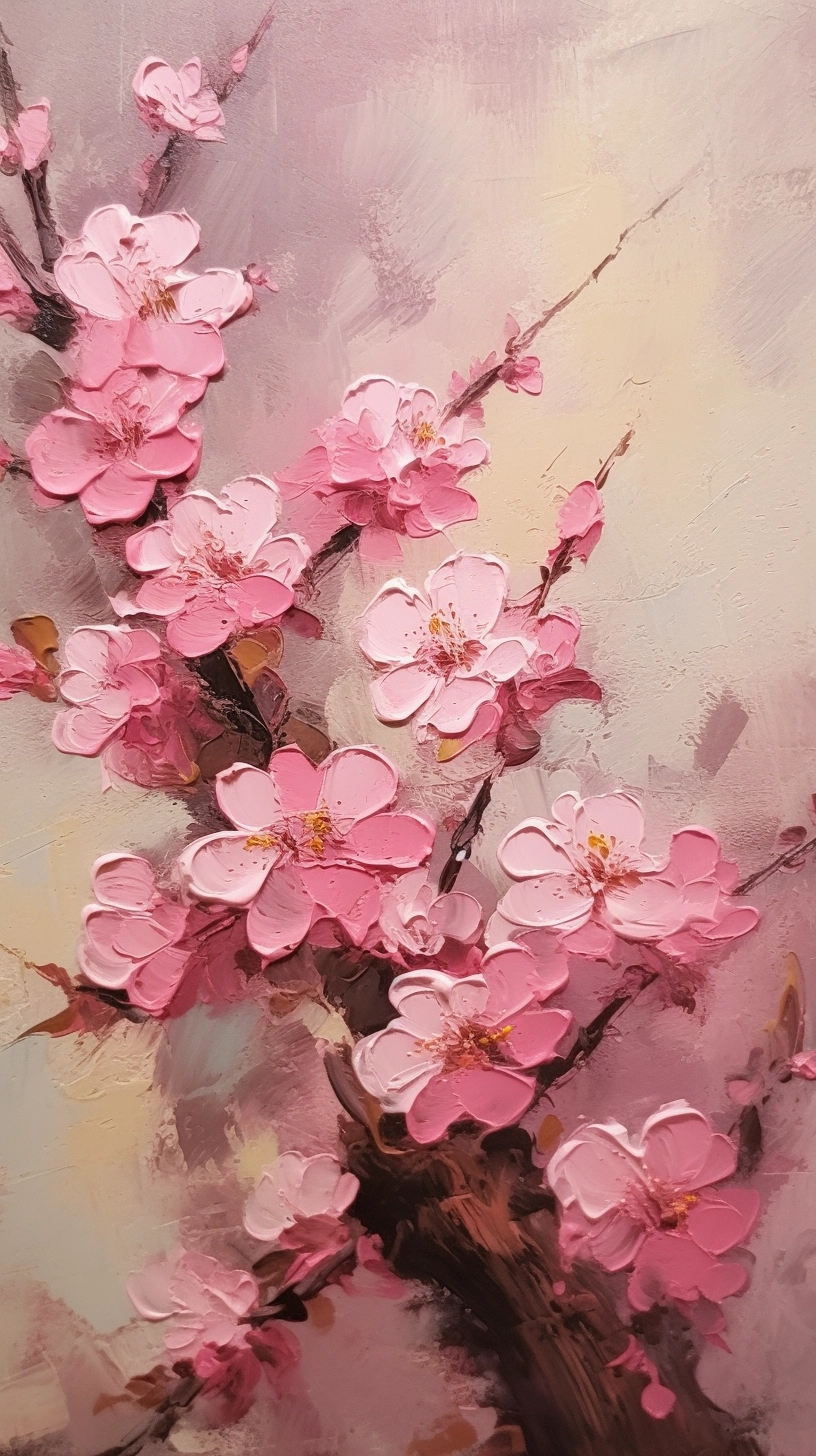 Hand-painted Cherry Blossoms On Canvas • PromptDen