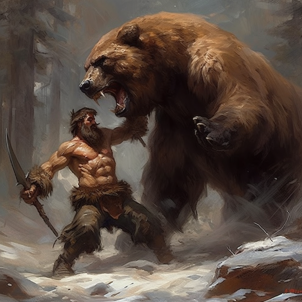 Caveman Vs. Brown Bear: Epic Battle! • PromptDen