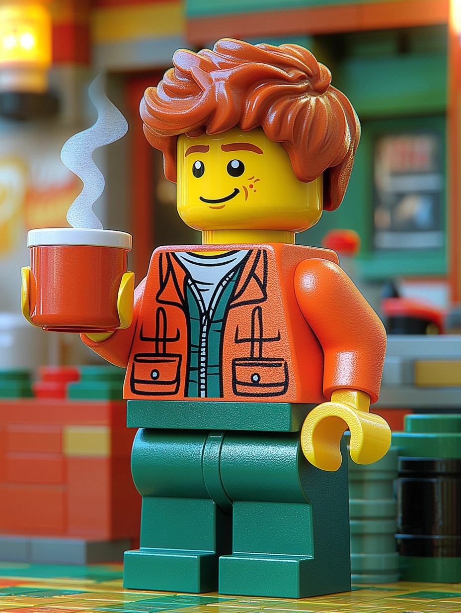 Detailed 8k Lego Minifigure Enjoys Coffee At Cafe • PromptDen