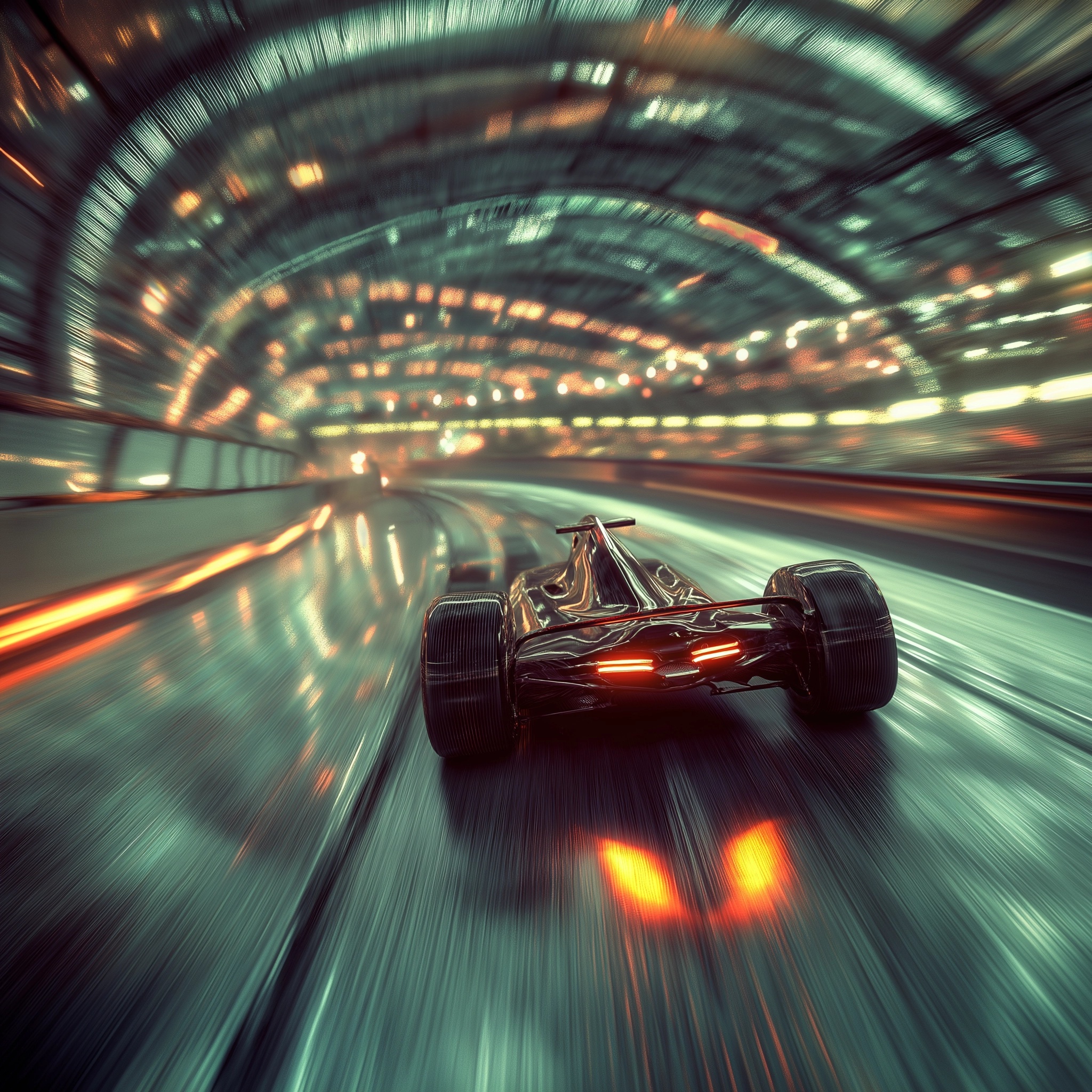 Vintage Tron-inspired Raceway Action Shot • PromptDen