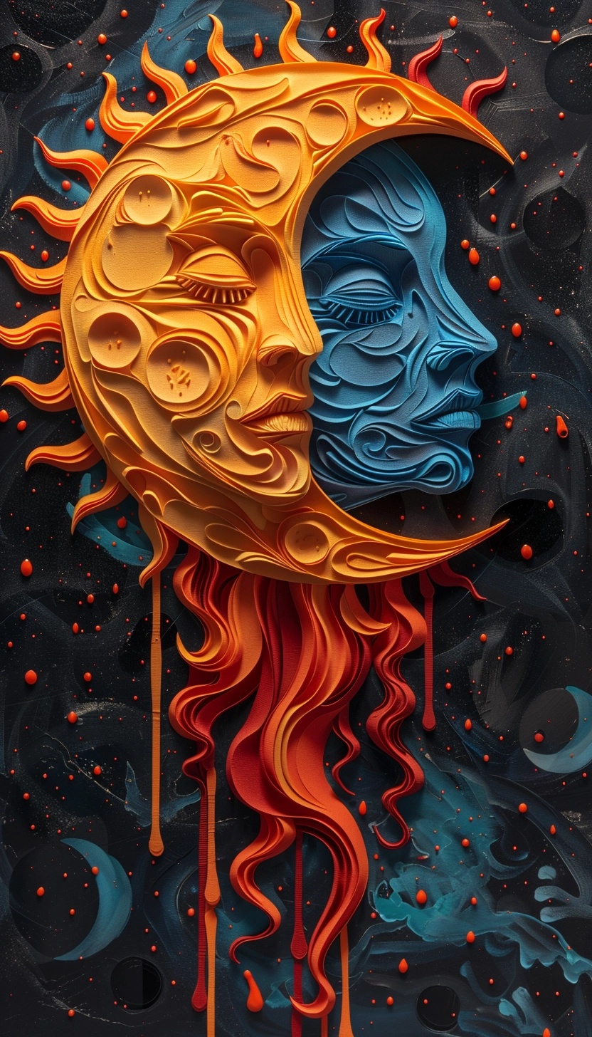 Colorful 3d Paper Art Sun & Moon - Hyper Realistic • PromptDen