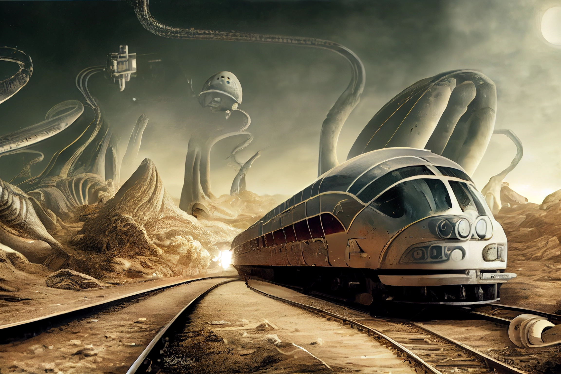 Speeding Alien Train In Giger's Desert • PromptDen