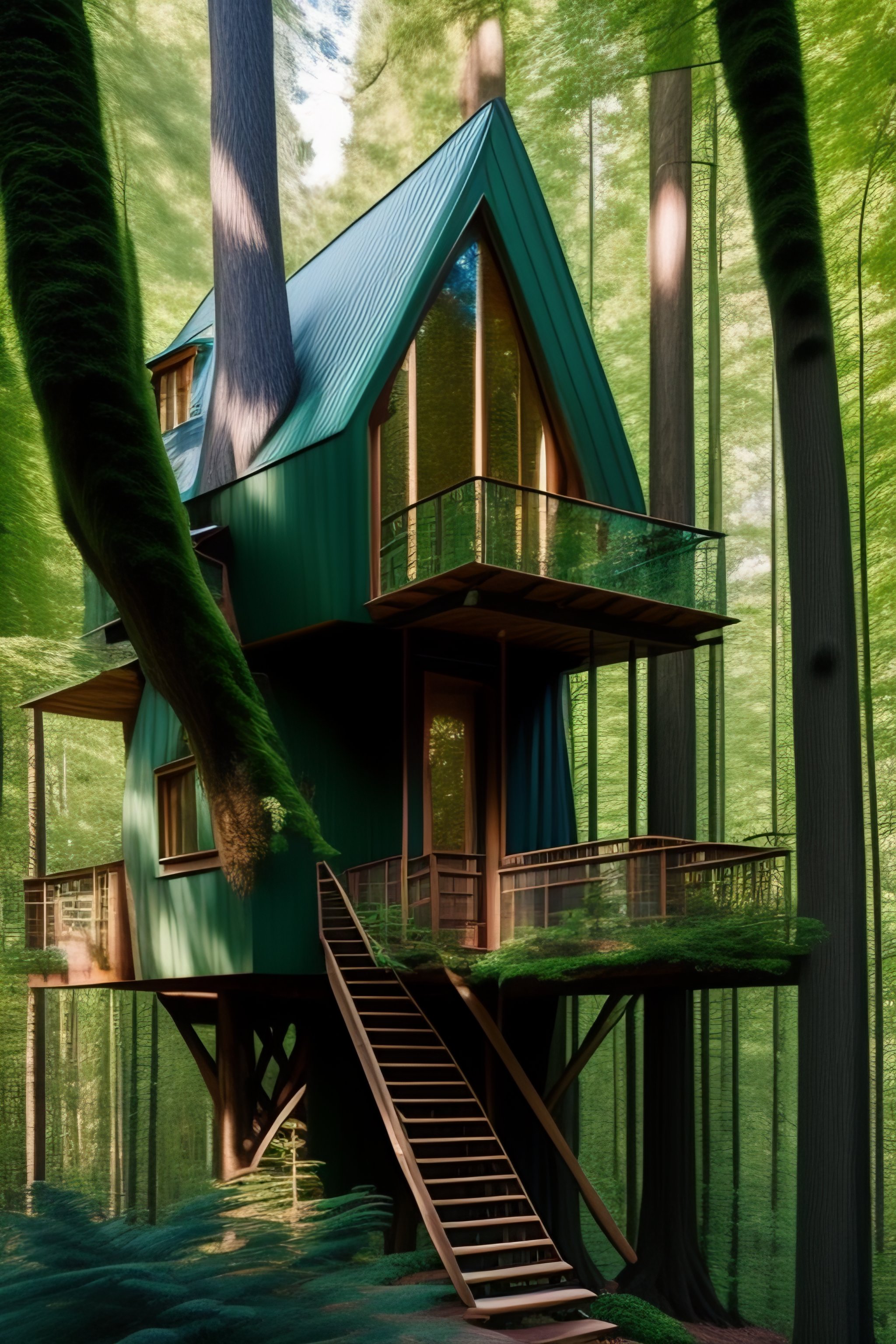 Forest Treehouse: Intricate Design & Big Windows • PromptDen
