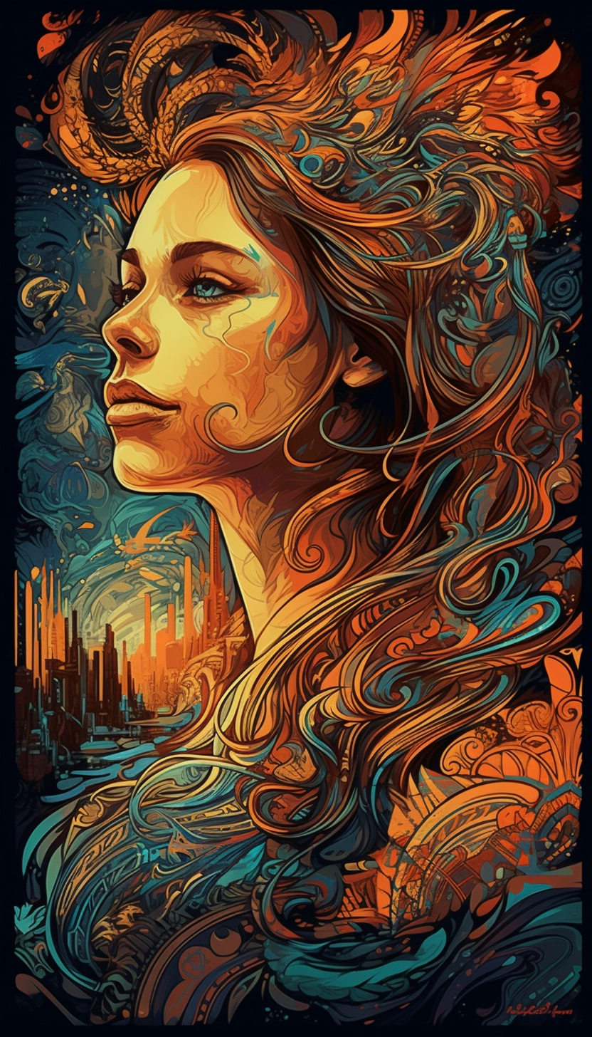 Psychedelic Cityscape: Hyper-detailed Portraits & Serene Faces • PromptDen