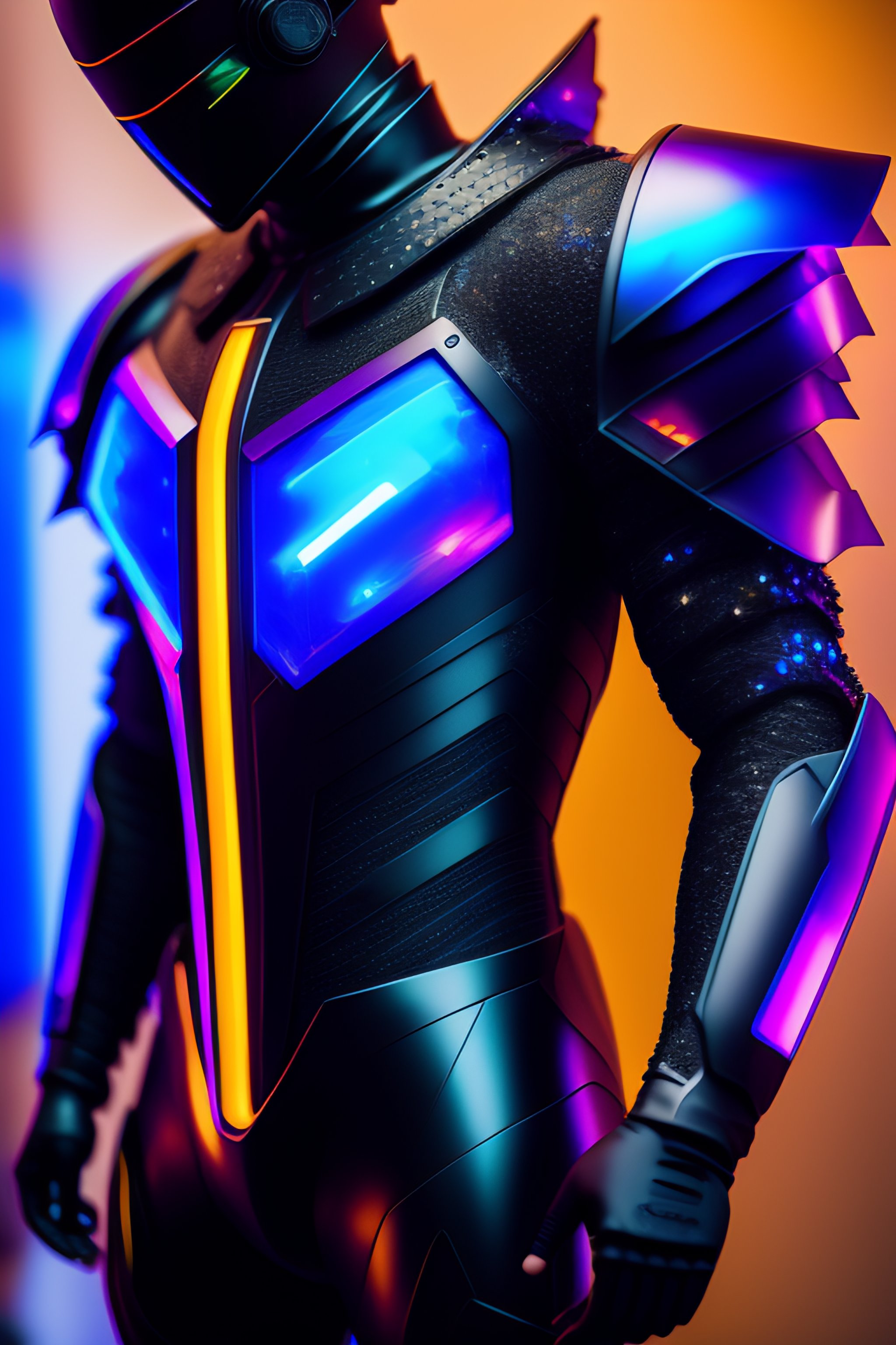 Black Titanium Cyberpunk Armor With Crystal And Rgb Leds • PromptDen