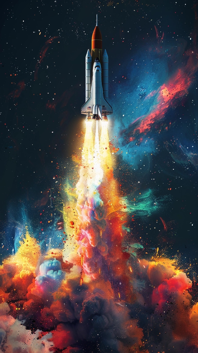 Colorful Space Art: Rockets In Coal And Pastel • PromptDen