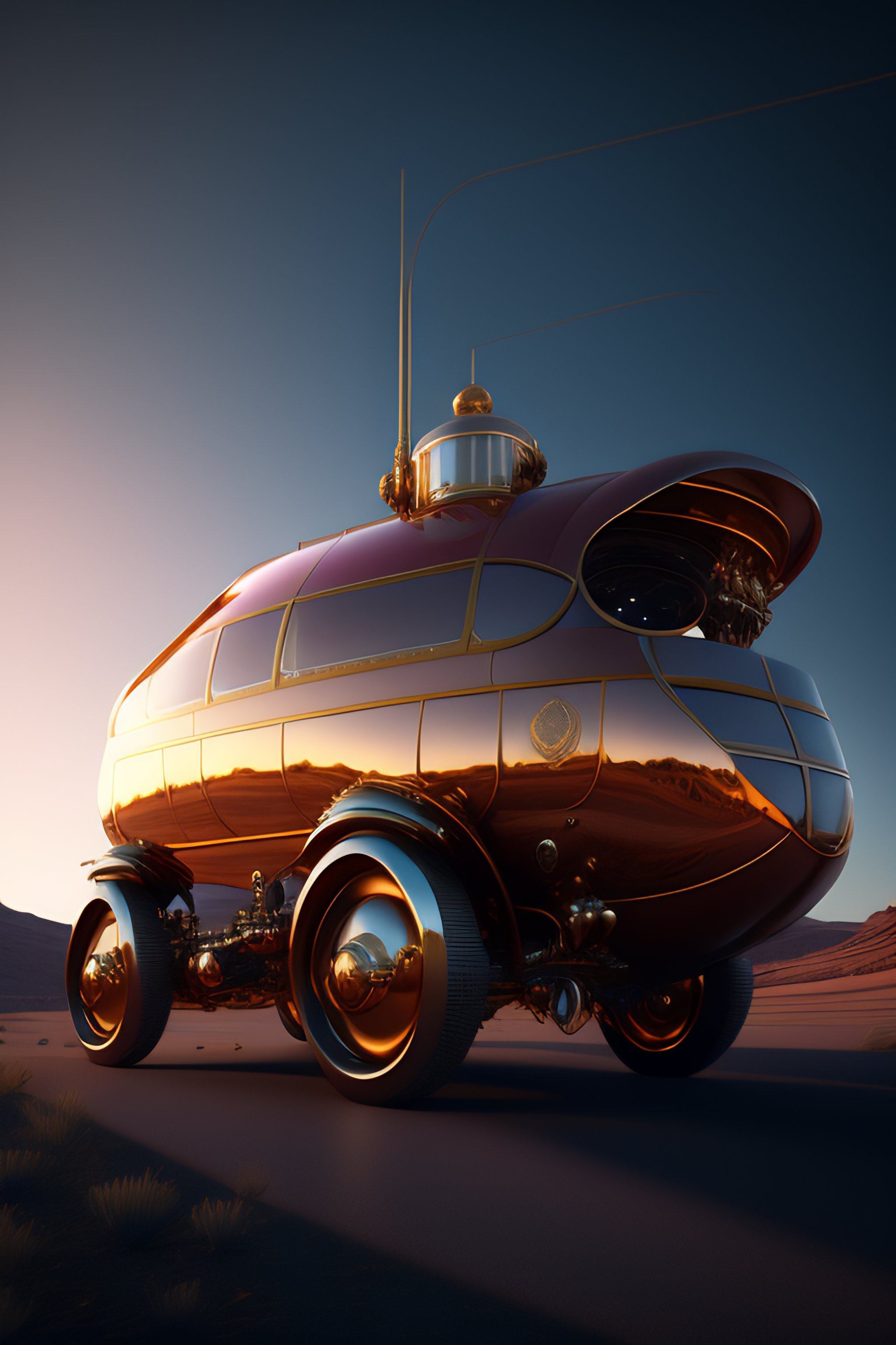 Steampunk Tesla Car: Artistic Aerial View • PromptDen