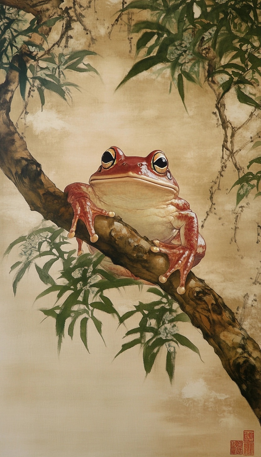 Elegant Japanese Frog Art: Nature's Serenity • PromptDen