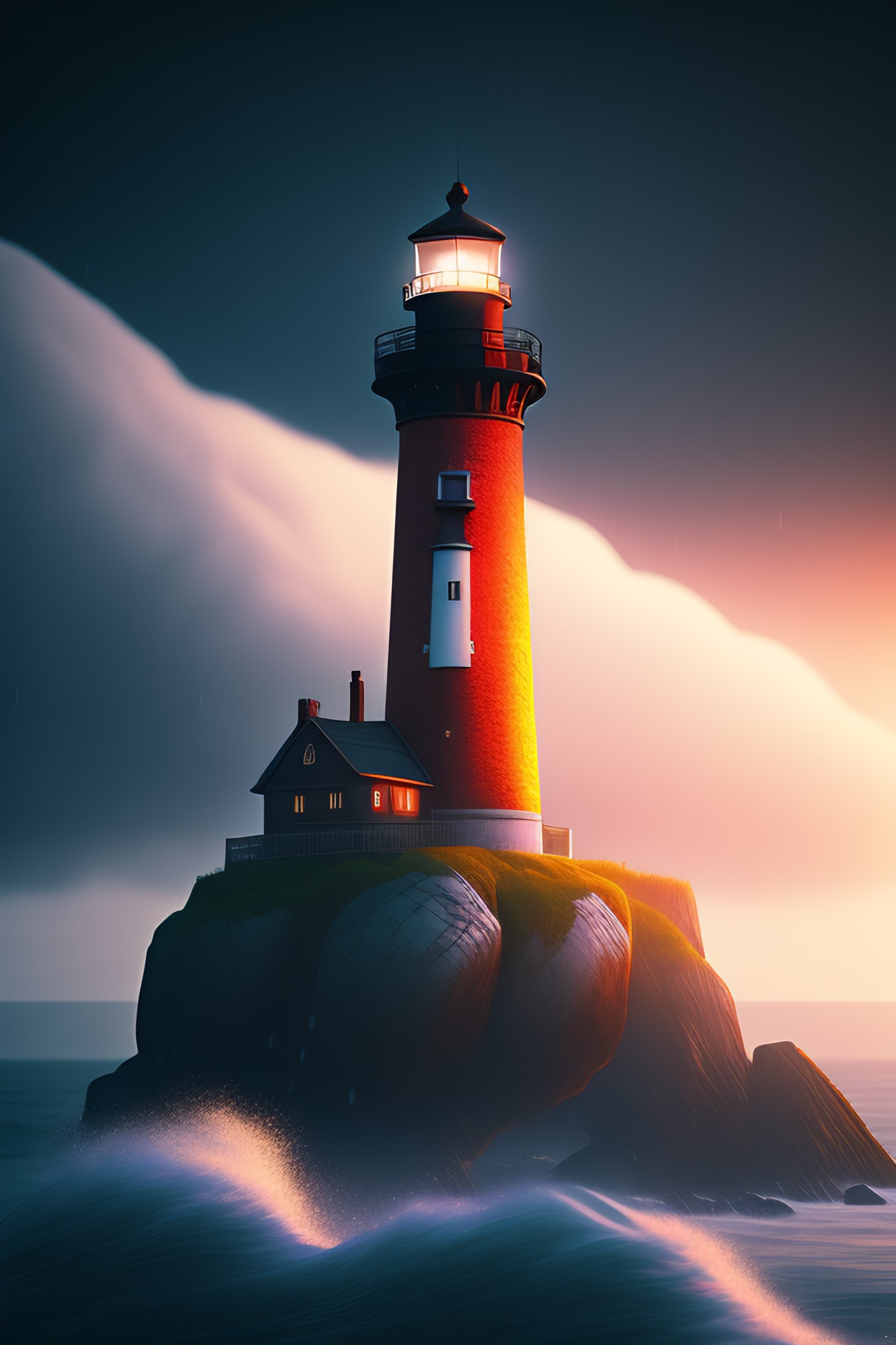 8k Lighthouse: Realistic Night Scene With Heavy Seas • PromptDen