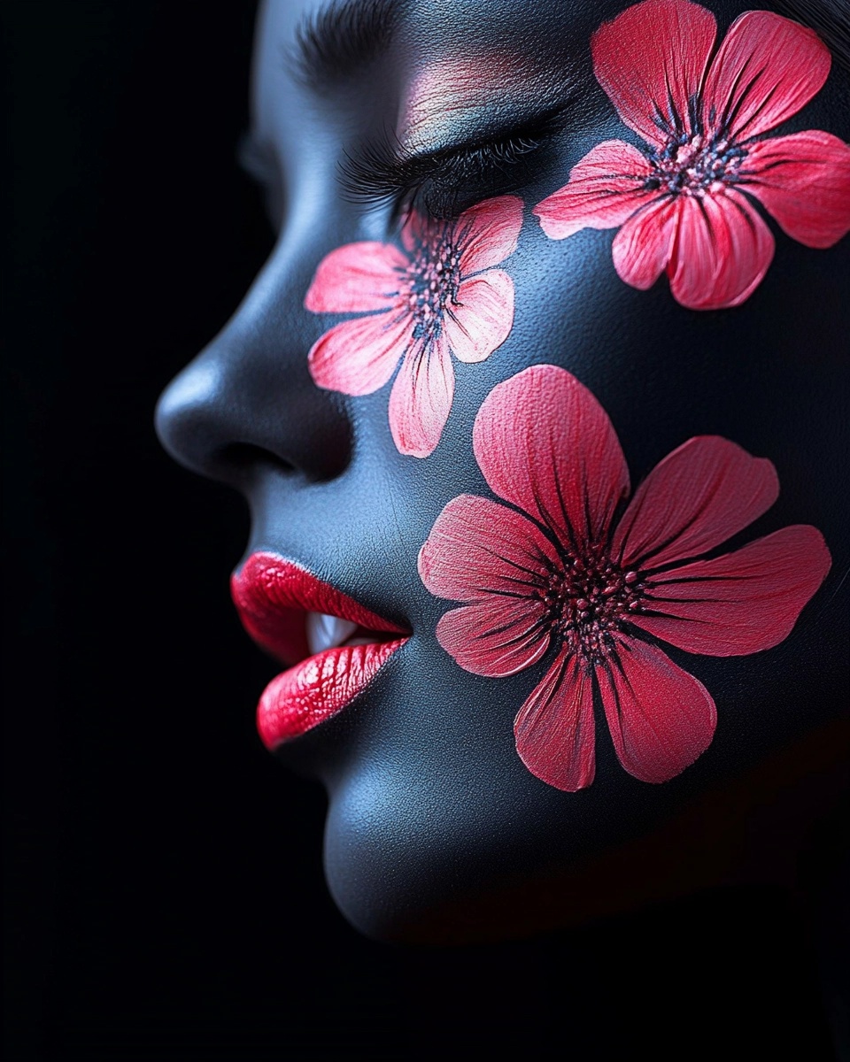 Artful Floral Face Design On Dark Canvas • PromptDen