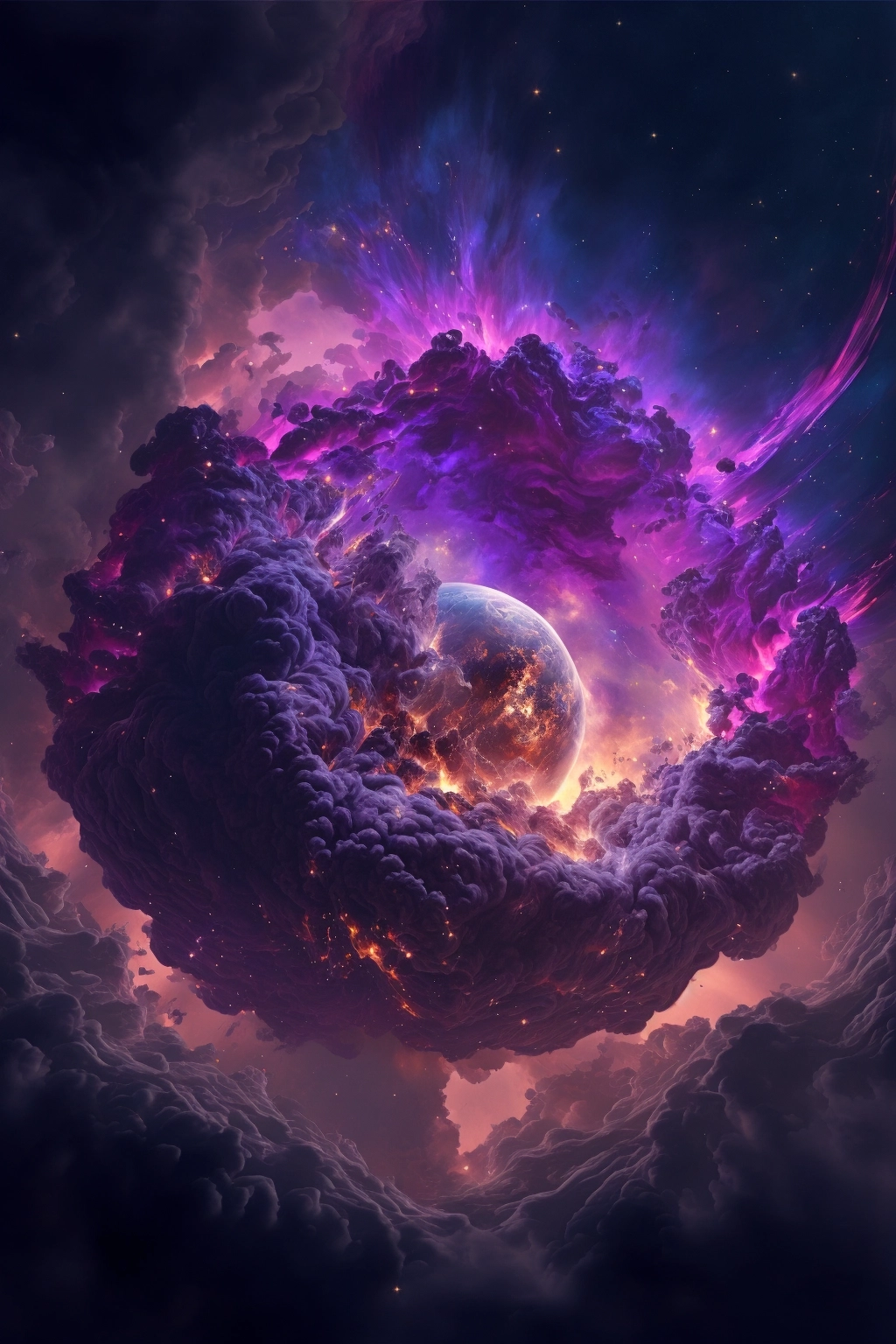 Hyper-realistic Universe Creation: Purple Sky & Dramatic Lighting ...